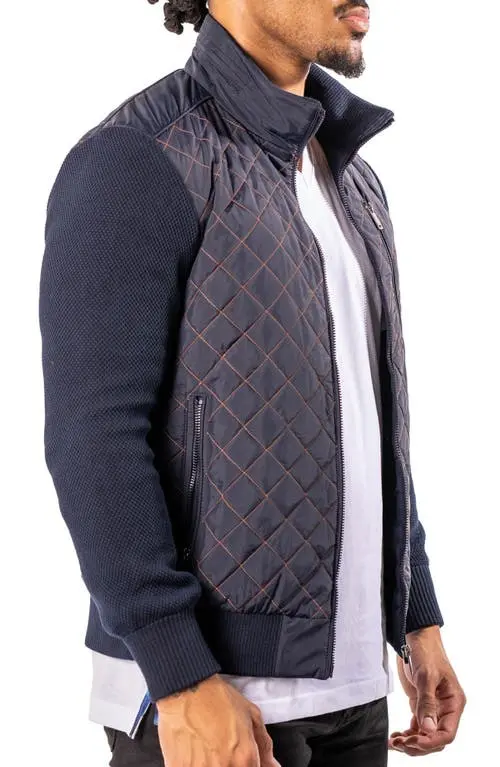 MACEOO Big Diamond Mixed Media Quilted Bomber Jacket