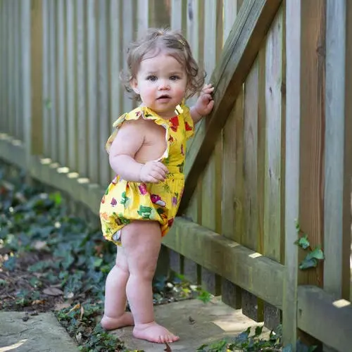 WORTHY THREADS Ruffle Sleeve Bubble Romper - Farmer's Market