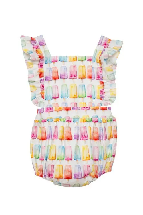 WORTHY THREADS Ruffle Sleeve Bubble Romper - Popsicles