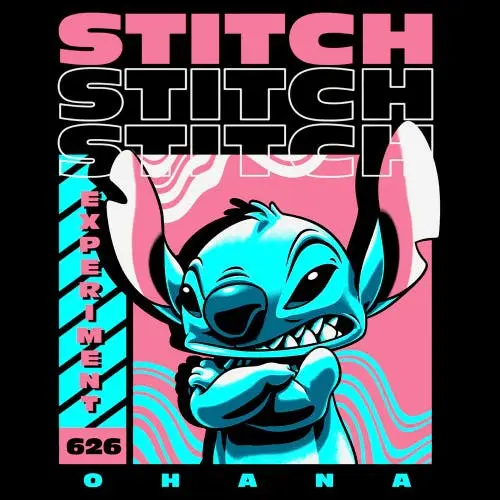 LILO & STITCH Blue And Pink Stitch Poster Graphic T-shirt