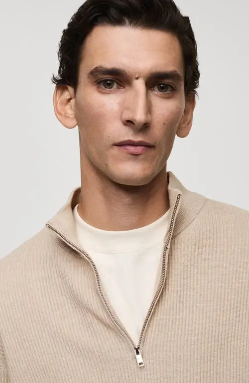 Mango Quarter Zip Ribbed Sweater