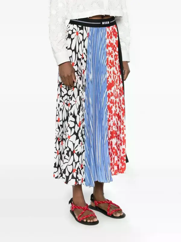 MSGM Mix-print Midi Skirt