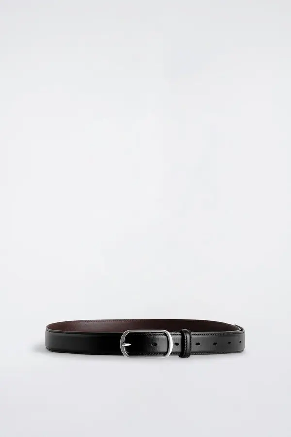 Cos Curved-buckle Leather Belt - Black