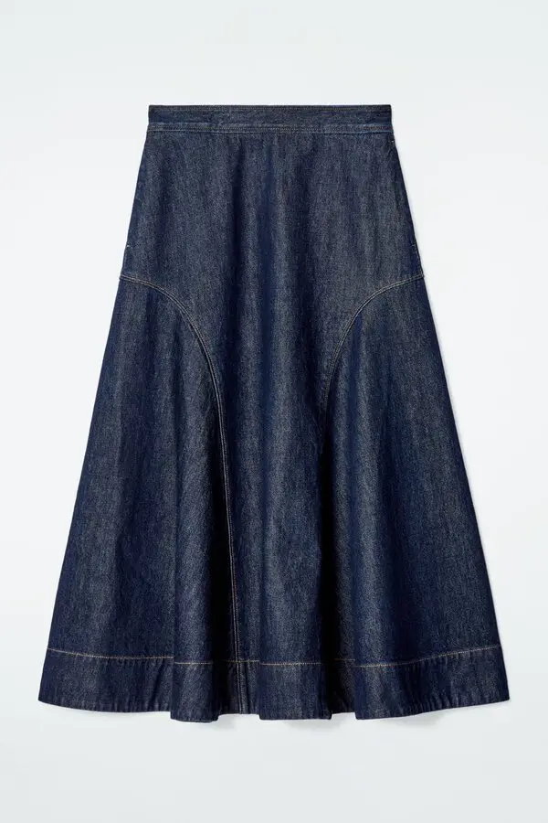 Cos Raw Denim A-line Midi Skirt