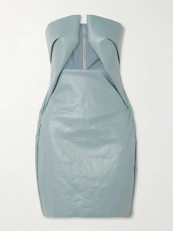 Strapless Coated-denim Mini Dress - Blue