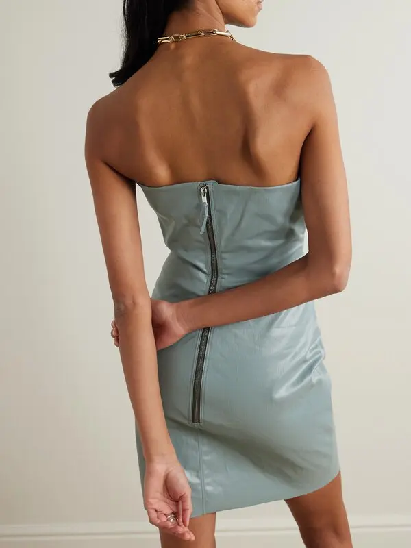 Rick Owens Strapless Coated-Denim Mini Dress - Blue - 40% Off | Editorialist