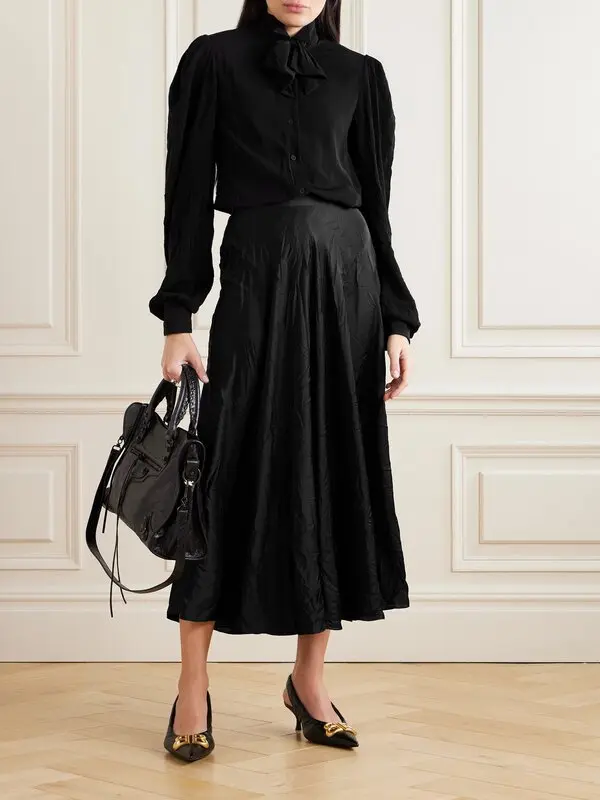 Balenciaga Pleated Crinkled-satin Midi Skirt