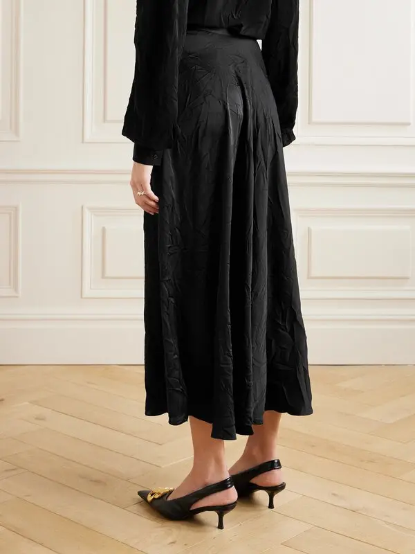 Balenciaga Pleated Crinkled-satin Midi Skirt