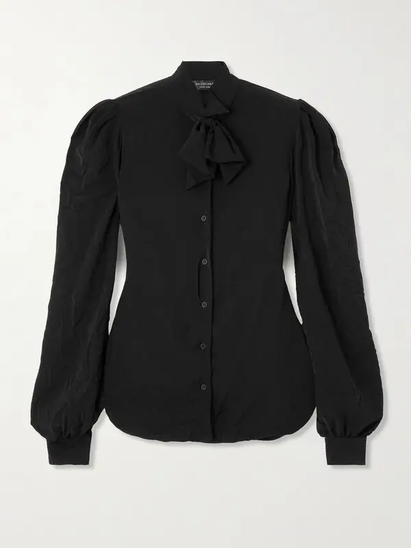 Balenciaga Pussy-bow Crinkled-jersey Shirt