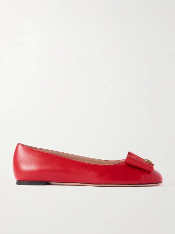Bally B-bow Embellished Leather Ballet Flats - Red