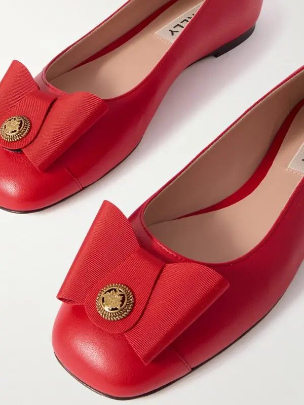 Bally B-bow Embellished Leather Ballet Flats - Red
