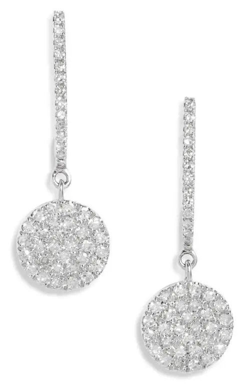 Meira T Diamond Pavè Disc Drop Earrings - White