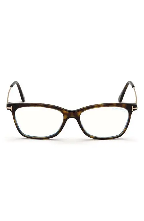 TOM FORD 50mm Square Eyeglasses - Havana Rose Gold / Blue Block