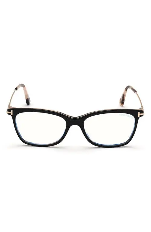 TOM FORD 50mm Square Eyeglasses - Pink Havana / Blue Block