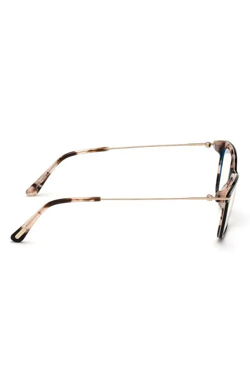 TOM FORD 50mm Square Eyeglasses - Pink Havana / Blue Block