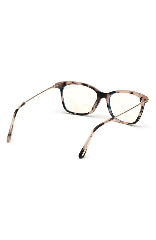 TOM FORD 50mm Square Eyeglasses - Pink Havana / Blue Block
