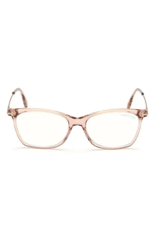 TOM FORD 50mm Square Eyeglasses - Pink Rose Gold / Blue Block