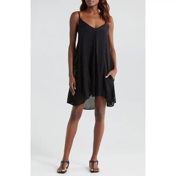 Elan Open Stitch Sleeveless Cover-up Dress - Black