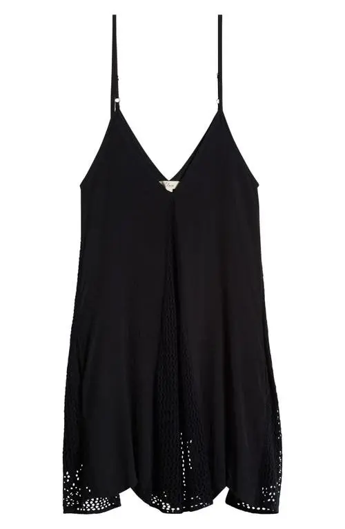 Elan Open Stitch Sleeveless Cover-up Dress - Black