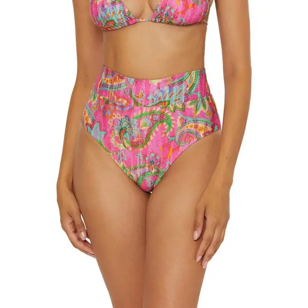 BECCA® By Rebecca Virtue Polynesia High Waist Bikini Bottoms - Pink Multi