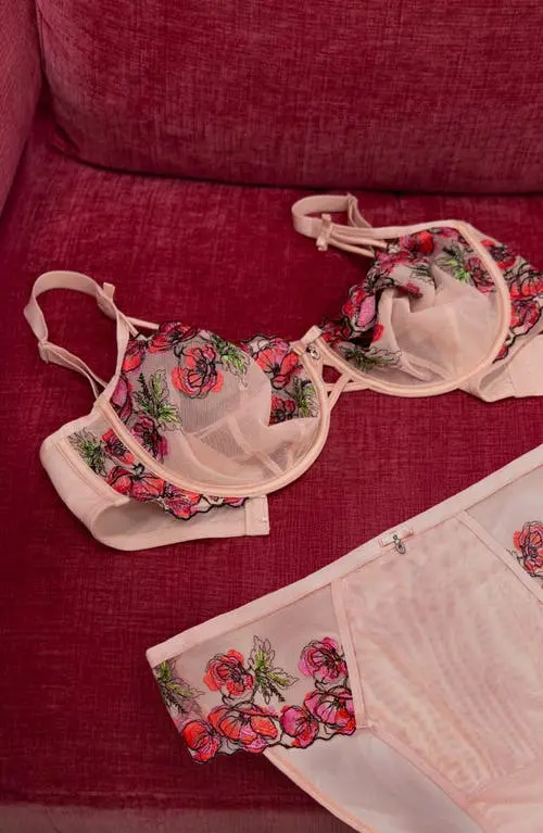 CURVY COUTURE Floral Embroidered Balconette Bra - Blushing Rose