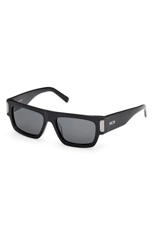Mcm 54mm Polarized Rectangle Sunglasses - Shiny Black / Smoke