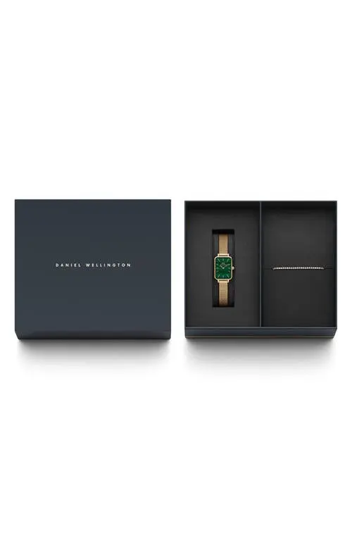 DANIEL WELLINGTON Pressed Mesh Strap Watch And Tennis Bracelet Set - Ip Gold