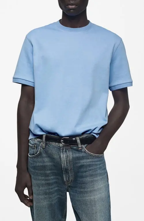 Mango Regular Fit Cotton T-shirt - Sky Blue