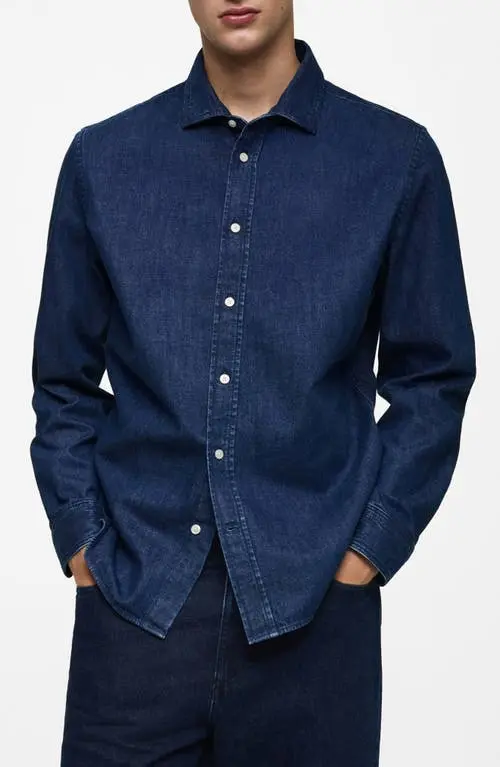 Mango Denim Button-up Shirt - Dark Blue