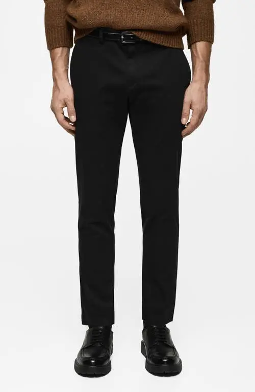 Mango Slim Fit Flat Front Cotton Stretch Twill Chinos - Black