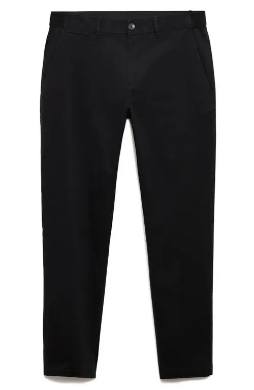 Mango Slim Fit Flat Front Cotton Stretch Twill Chinos - Black
