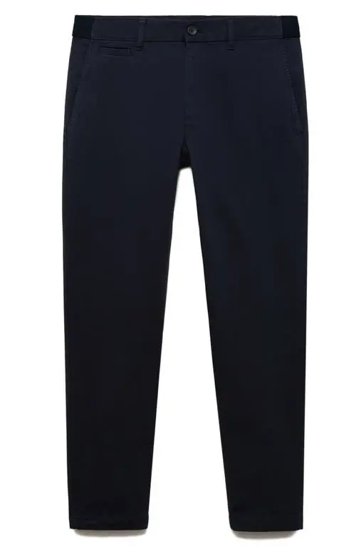 Mango Slim Fit Flat Front Cotton Stretch Twill Chinos - Dark Navy