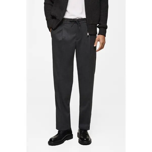 Mango Pleated Regular Fit Flannel Trousers
