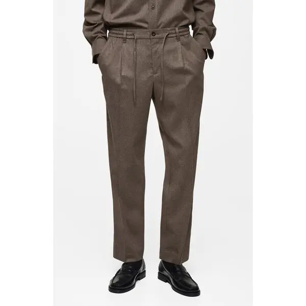 Mango Pleated Regular Fit Flannel Trousers