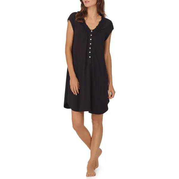 Eileen West Lace Trim Sleep Shirt - Black