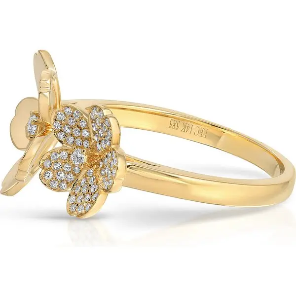 Ef Collection Double Cherry Blossom Diamond Ring - 14k Yellow Gold