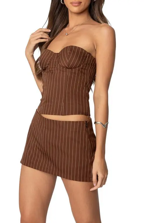 EDIKTED Jennifer Pinstripe Lace-up Corset Top