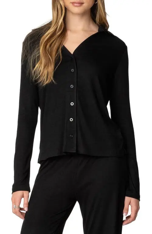 EDIKTED Justina Lounge Button-up Top - Black