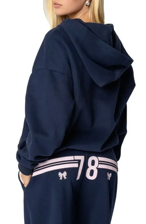 EDIKTED 78 Stripe Graphic Zip-up Hoodie