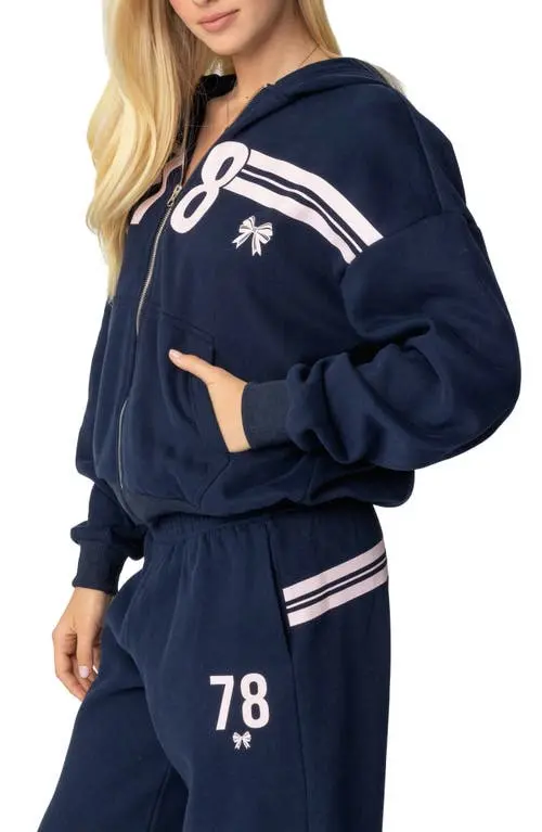 EDIKTED 78 Stripe Graphic Zip-up Hoodie