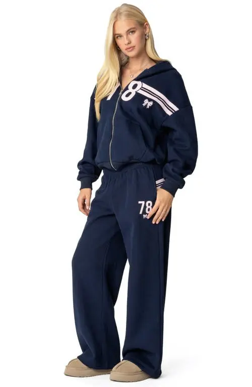 EDIKTED 78 Stripe Graphic Zip-up Hoodie