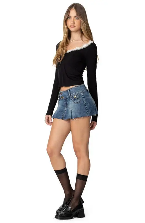 EDIKTED Tracey Crop Lace Trim Rib Henley
