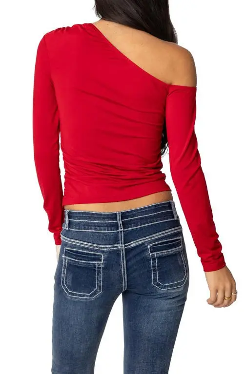 EDIKTED Ronnie Ruched One-shoulder Long Sleeve Top