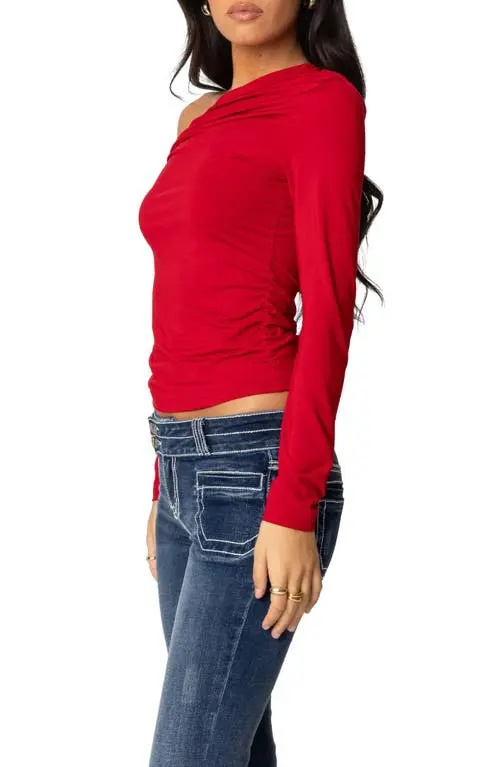 EDIKTED Ronnie Ruched One-shoulder Long Sleeve Top