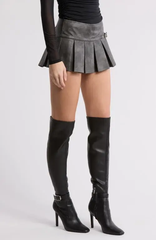 EDIKTED Billi Belted Pleated Faux Leather Miniskirt - Dark-gray