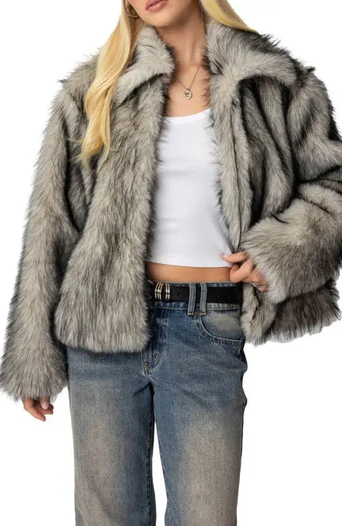 EDIKTED Faux Fur Jacket - Black-and-white