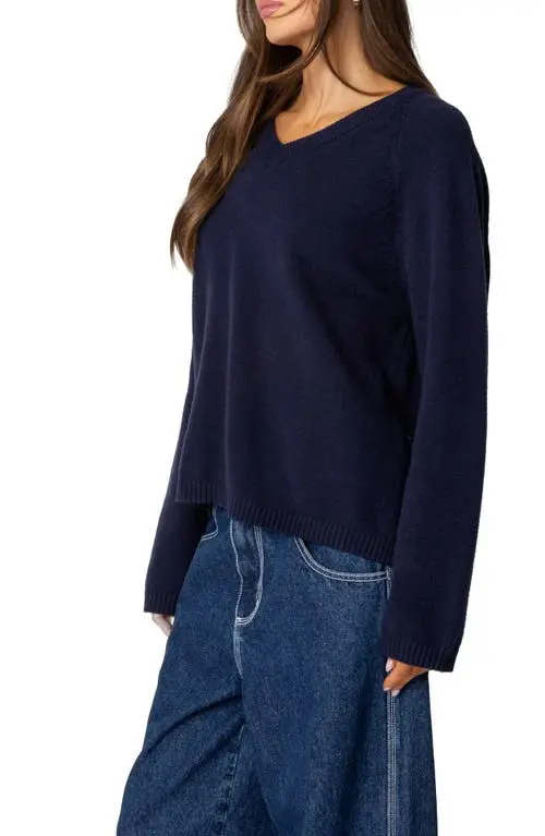 EDIKTED Martha V-neck Sweater - Navy