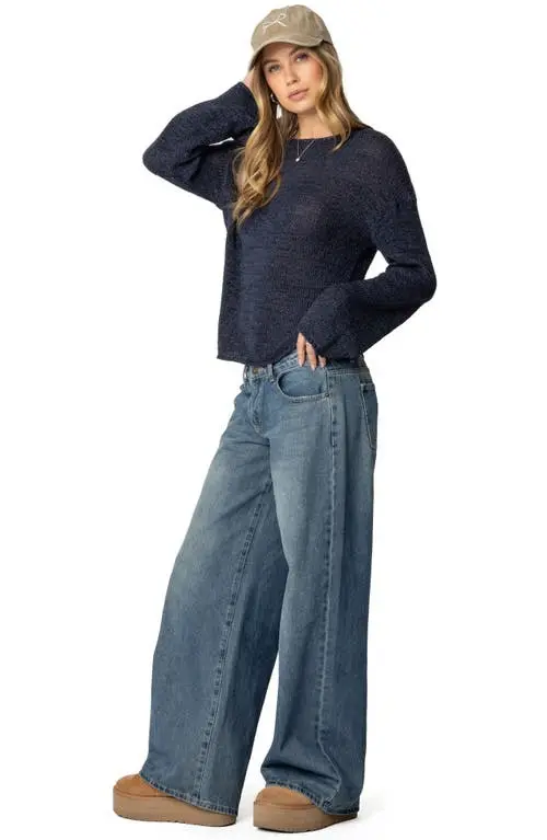 EDIKTED Drop Shoulder Sweater - Navy