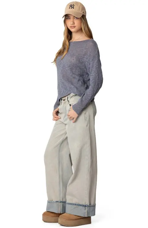 EDIKTED Bri One-shoulder Open Stitch Sweater - Blue