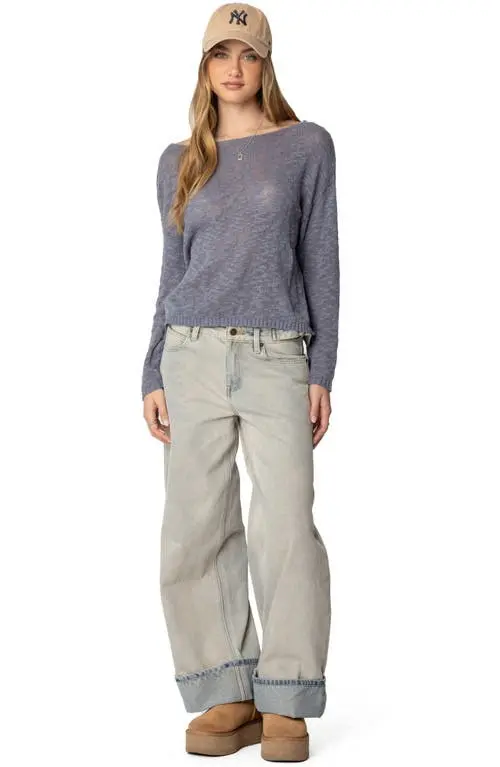 EDIKTED Bri One-shoulder Open Stitch Sweater - Blue